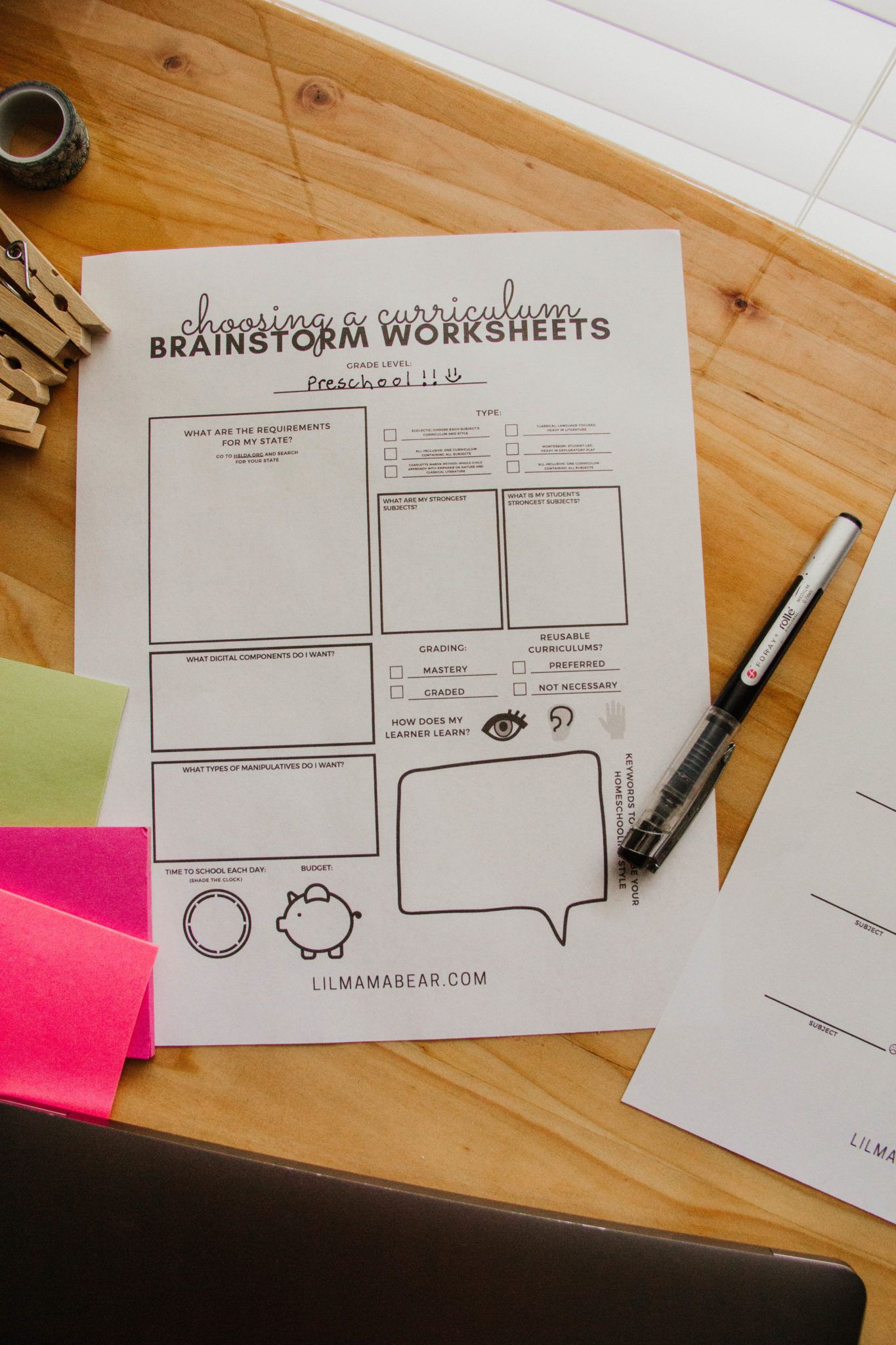 Choosing a Curriculum | Brainstorm Worksheets – Lil Mama Bear Blog