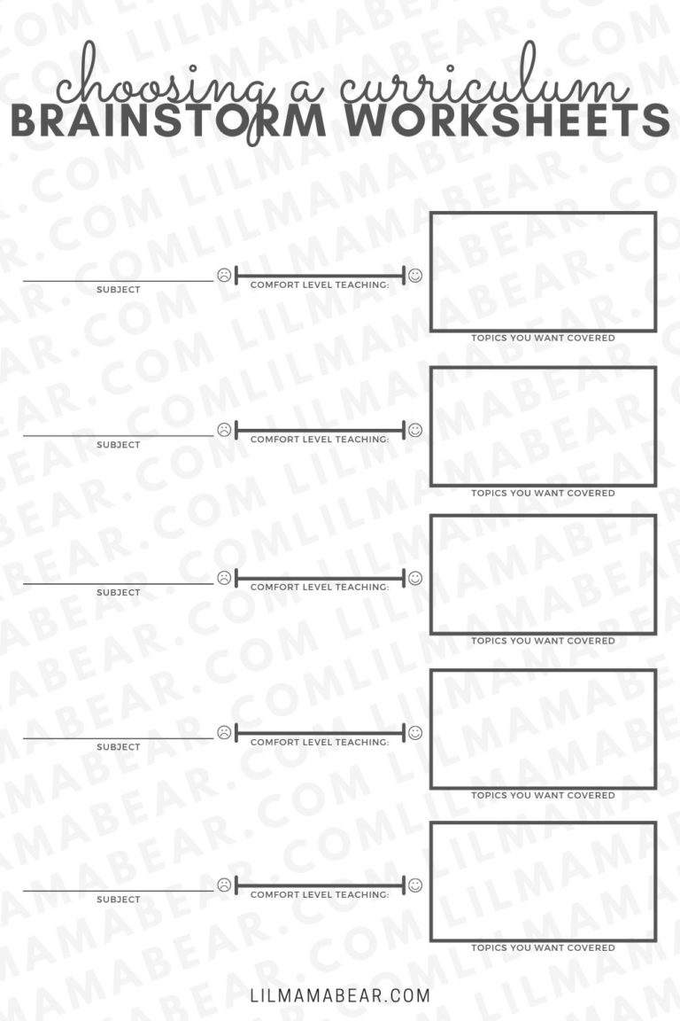 Choosing a Curriculum | Brainstorm Worksheets – Lil Mama Bear Blog