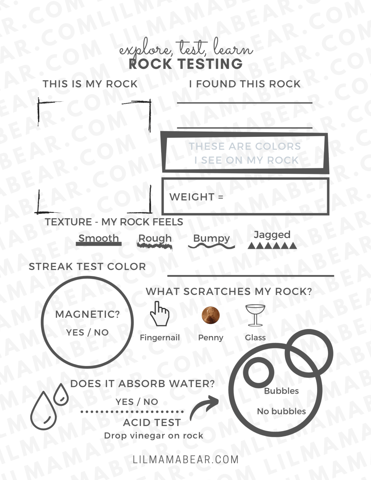 Rock Testing Worksheet | Classifying Rocks and Minerals – Lil Mama Bear ...